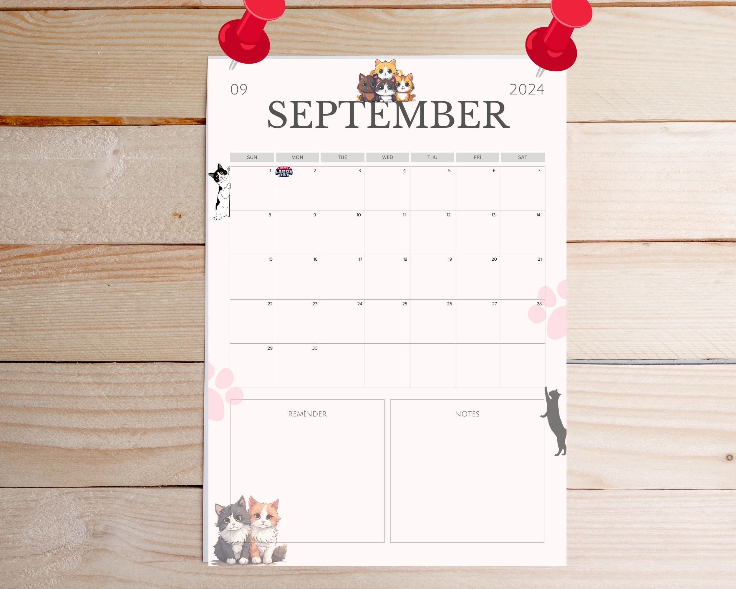 2024 Cat Themed Minimalist Monthly Calendar Cat Lover DIY - Etsy