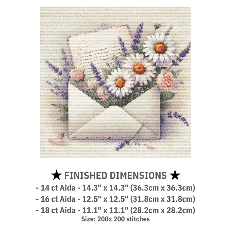 Love Letter Cross Stitch Pattern, Floral Envelope Embroidery Design ...