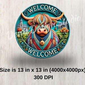 3D Highland Cow Welcome Sign Round Door Hanger Design, Farm Animal ...