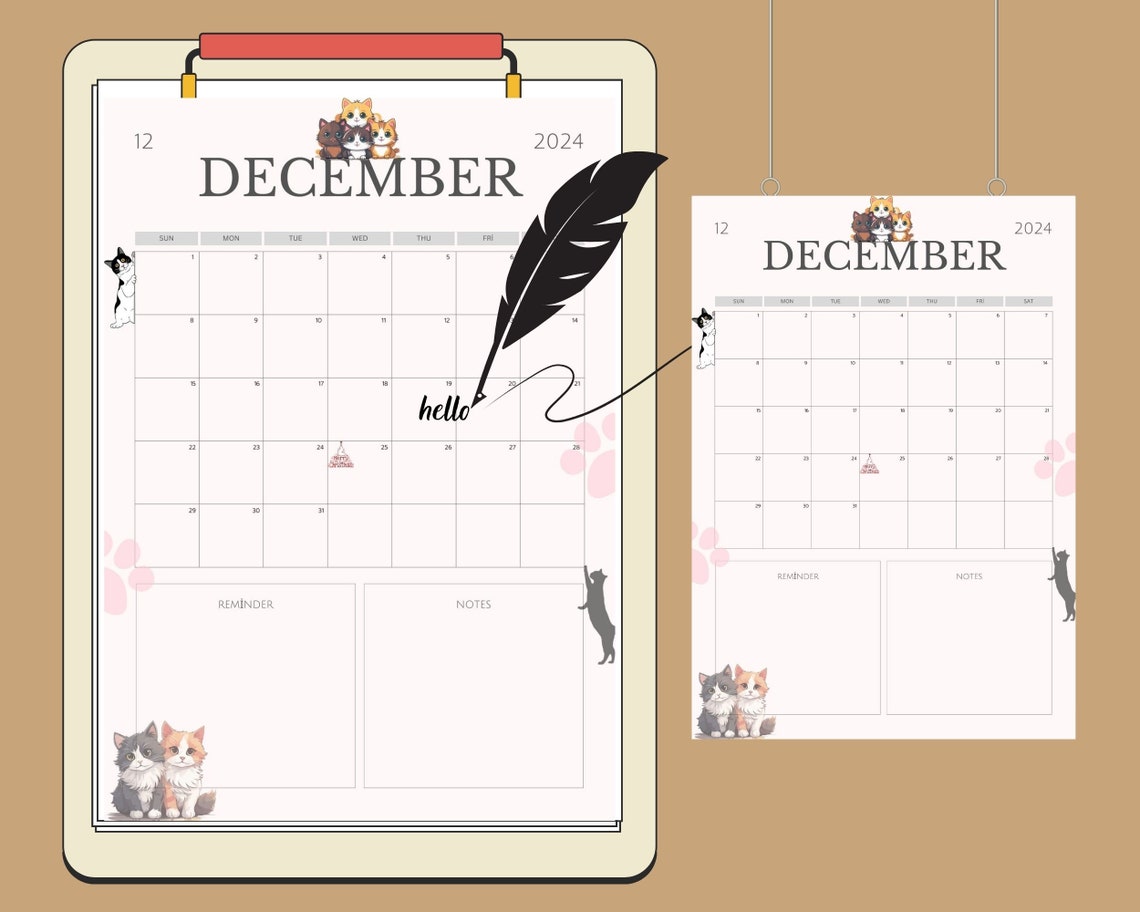 2024 Cat Themed Minimalist Monthly Calendar Cat Lover DIY - Etsy