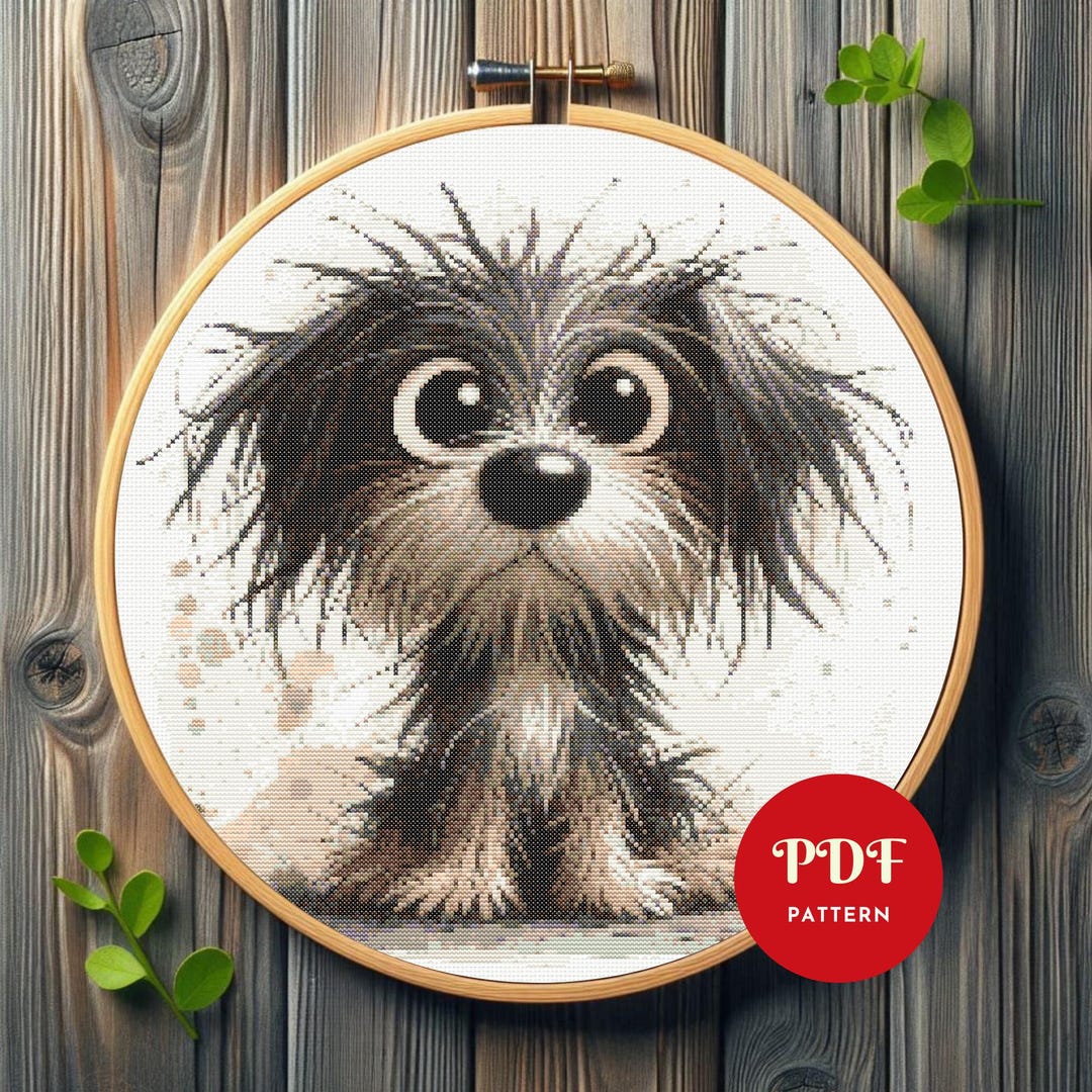 Confused Cute Dog Cross Stitch Pattern, Pet Embroidery Design, Dog ...