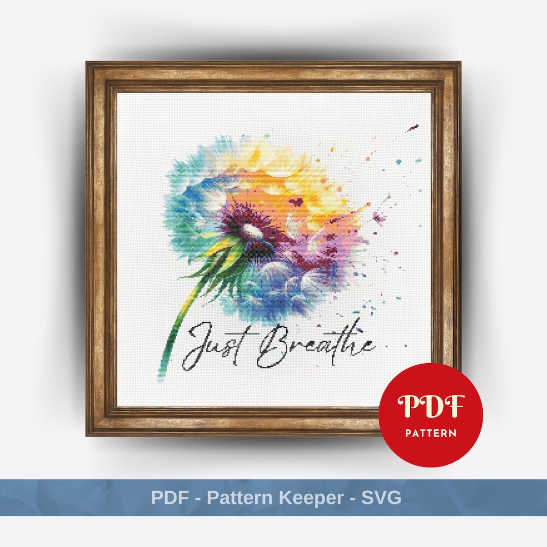 Colorful Dandelion Cross Stitch Pattern PDF, Just Breathe Embroidery ...
