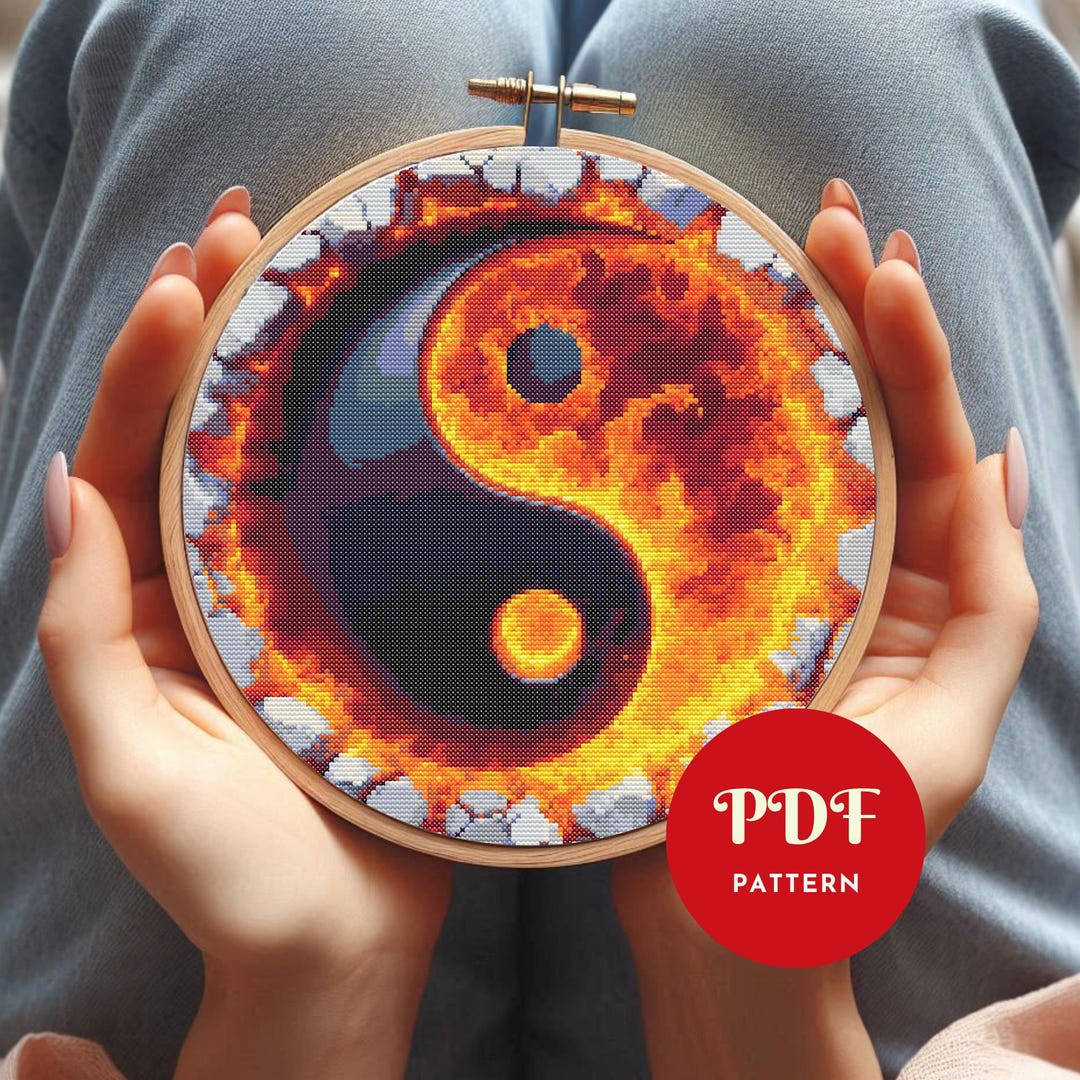 Yin Yang Cross Stitch Pattern, Symbol Embroidery Design, Energy ...