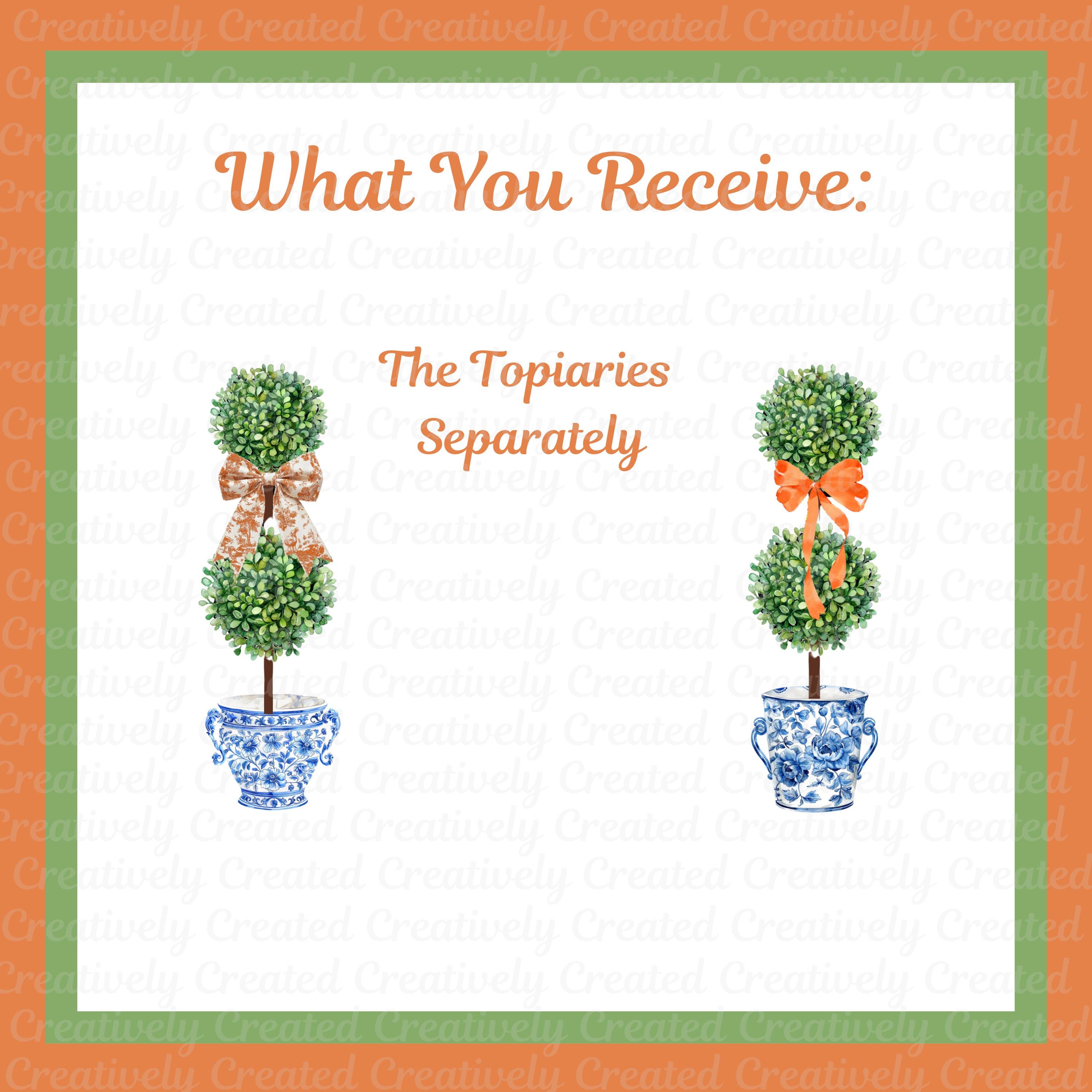 Fall Topiary PNG Bundle With Chinoiserie Planters and Seasonal Bows ...