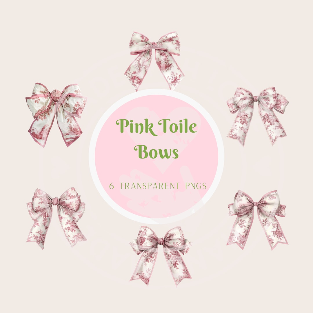 Pink Toile Bow Clipart, PNG, Nursery, Invitations, Sublimation, Home ...