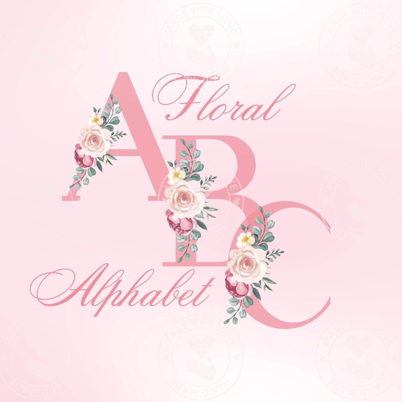 Watercolor Pink Floral Alphabet Monogram Png Instant Download 7784