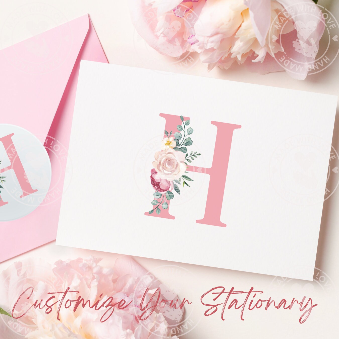 Watercolor Pink Floral Alphabet, Monogram, PNG, Instant Download ...