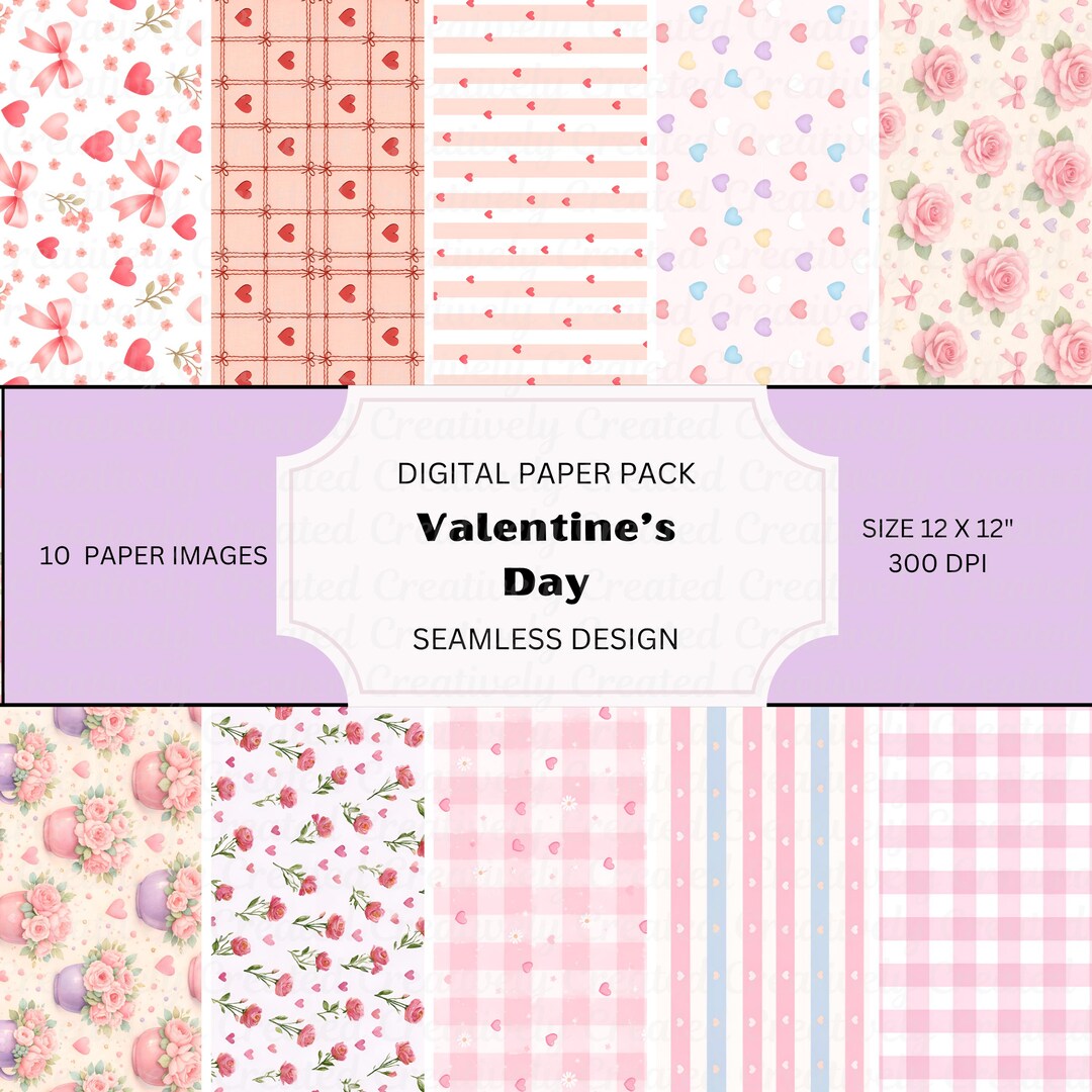Valentine's Day Digital Paper Pack, Heart-themed Seamless Patterns ...