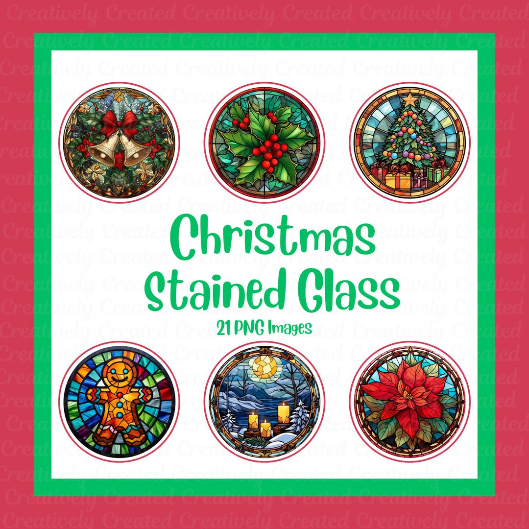 20 PNG Christmas Stained Glass Images Plus 2 Bonus Designs, High ...