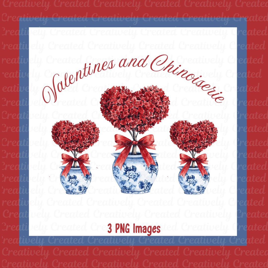 Valentines and Chinoiserie Clipart Set, Valentine's Day Art, Blue and ...