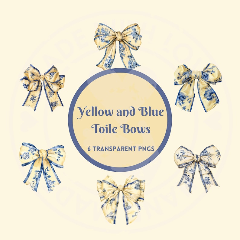 Yellow and Blue Toile Bow Clipart, PNG, Nursery, Invitations ...