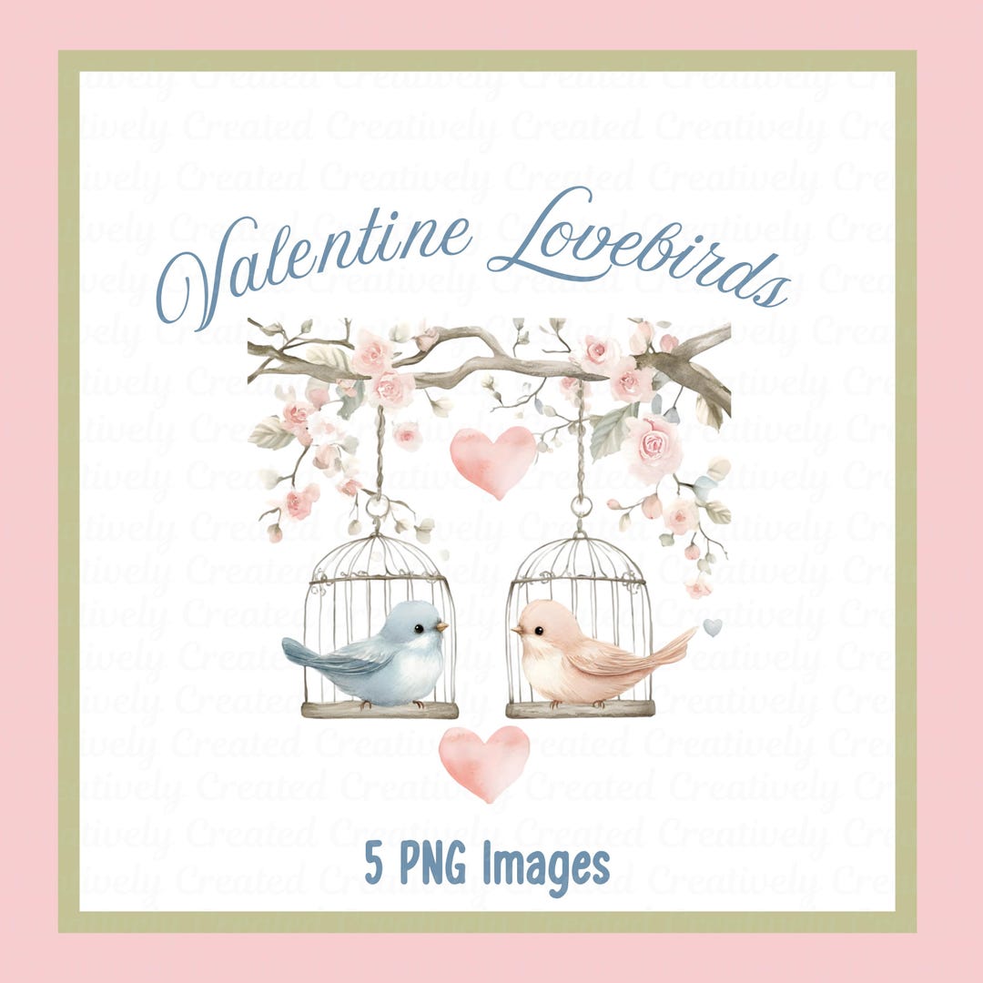 Valentine Watercolor Lovebirds Clipart, 5 PNG Images for Crafts and ...