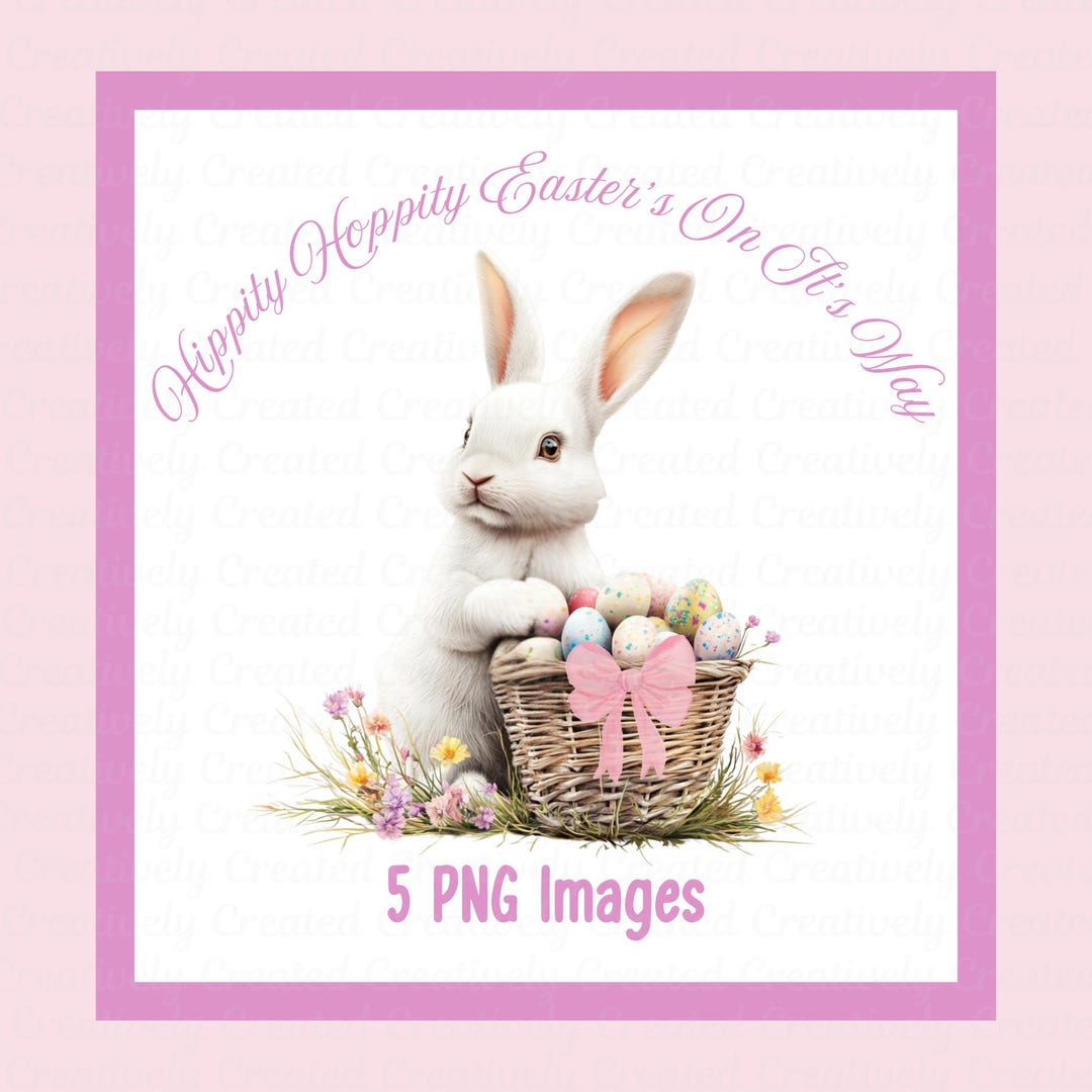 Hippity Hoppity Easter Clipart, Cute Bunny PNG Set, Rabbits With Egg ...