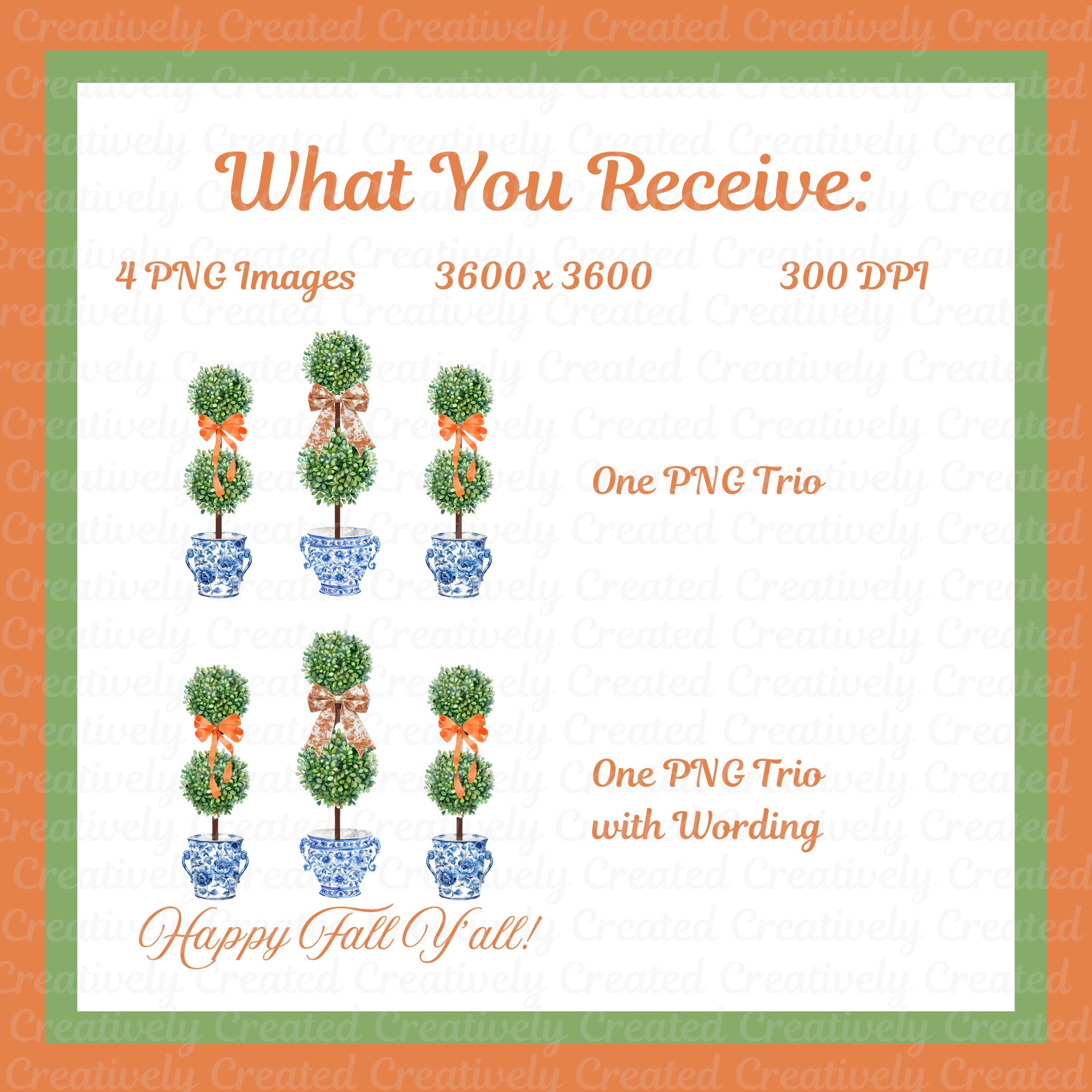 Fall Topiary PNG Bundle With Chinoiserie Planters and Seasonal Bows ...