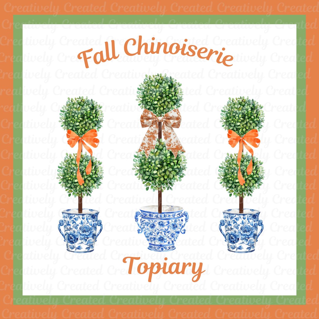 Fall Topiary PNG Bundle With Chinoiserie Planters and Seasonal Bows ...
