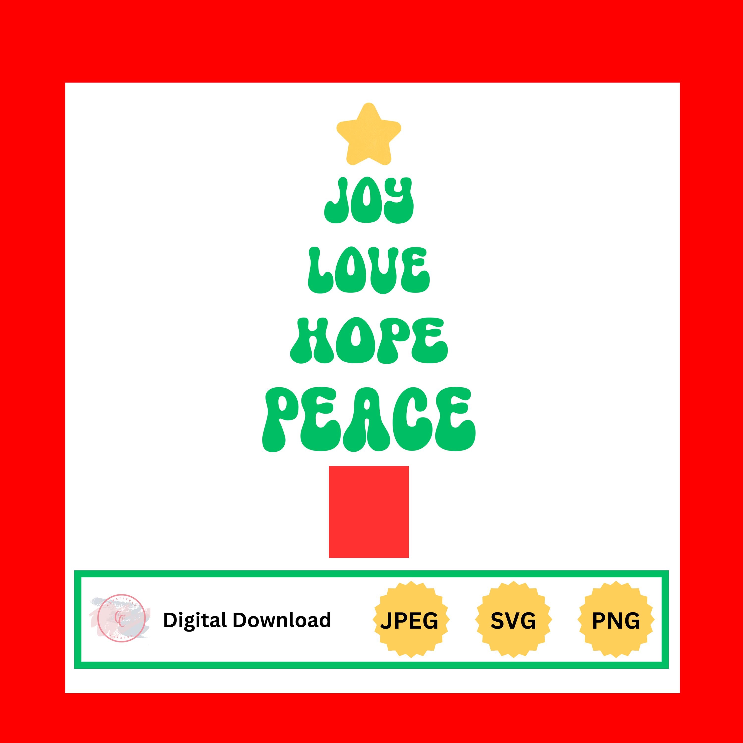 Christmas Tree SVG Cut File, Joy Love Hope Peace Design (digital ...