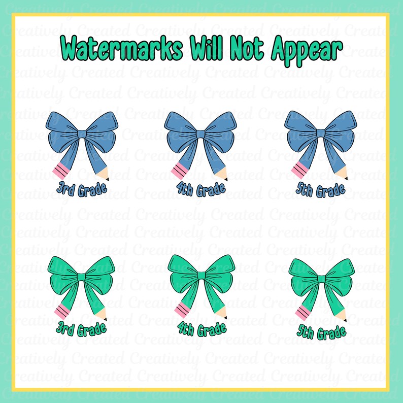 18 Pencil Bow PNG Images in 6 Colors, Third Grade, Fourth Grade, Fifth ...