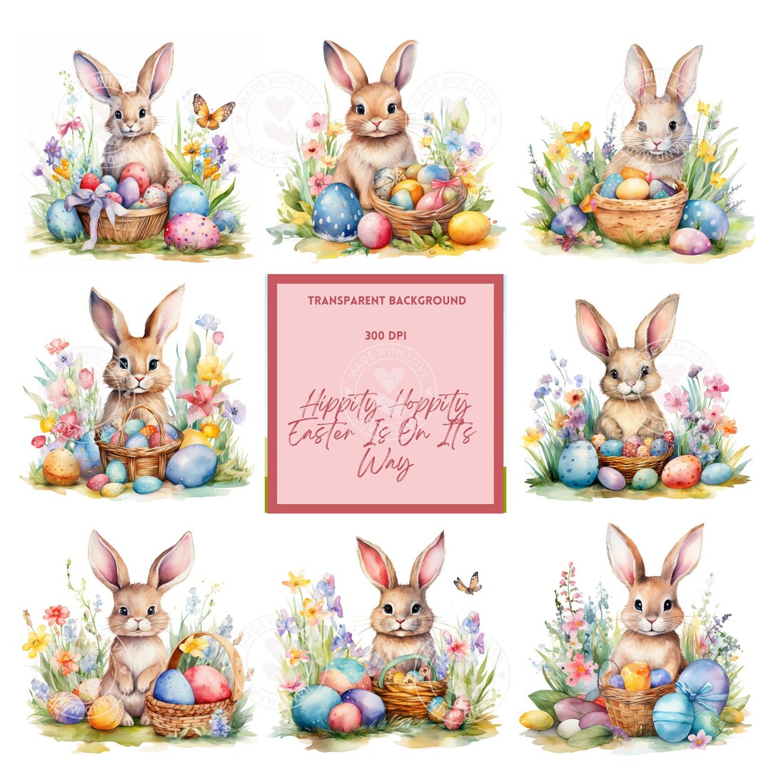 Easter Bunnies Clipart, Floral PNG Images (digital Download) - Etsy