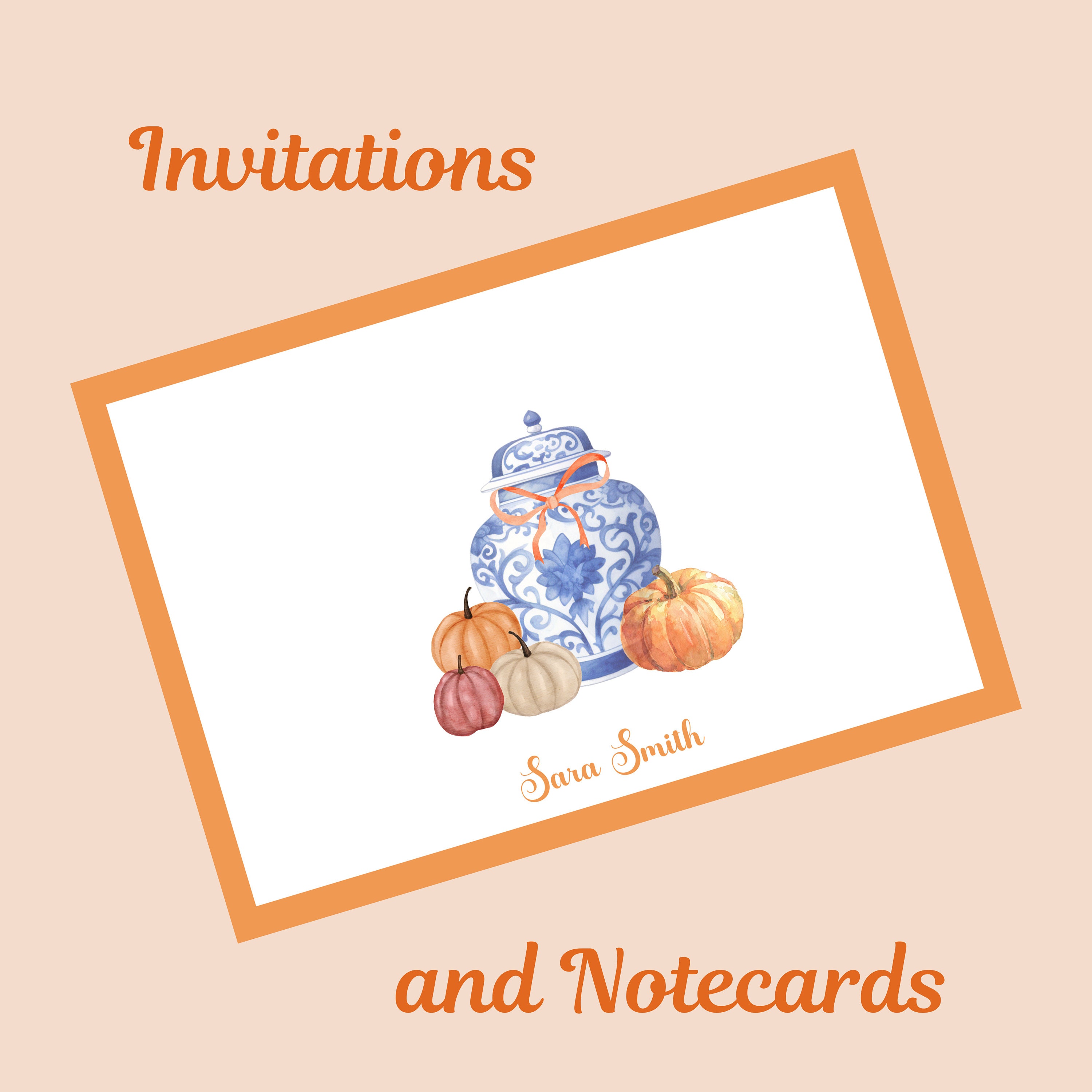 Watercolor Fall Clipart Bundle, Chinoiserie Ginger Jars, Pumpkins in ...