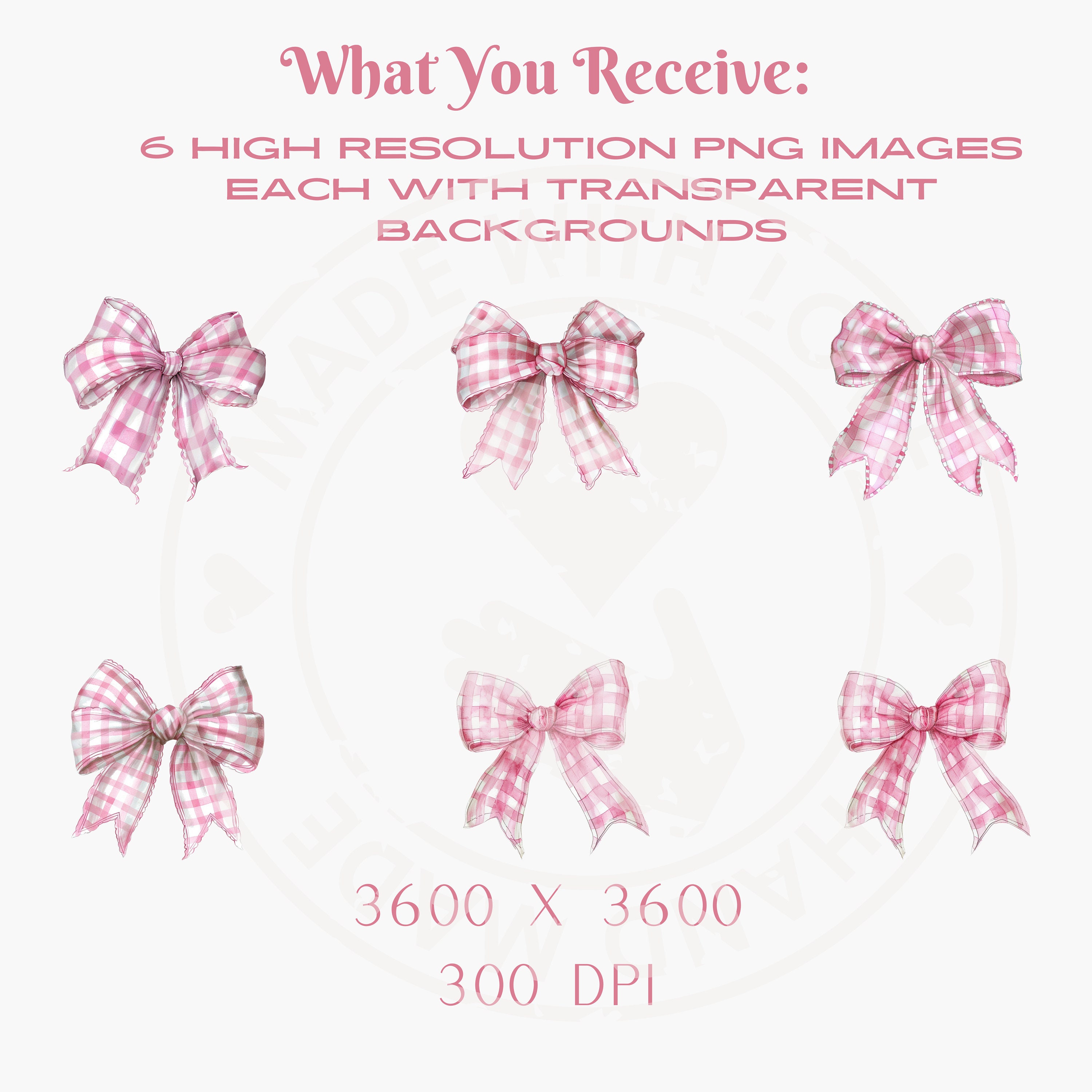 Pink Gingham Bow Clipart, PNG, Nursery, Invitations, Sublimation, Home ...