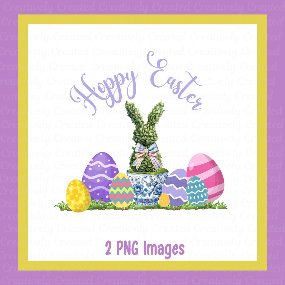 Hoppy Easter Topiary Bunny Art, Easter Decor, Spring Printable Art ...