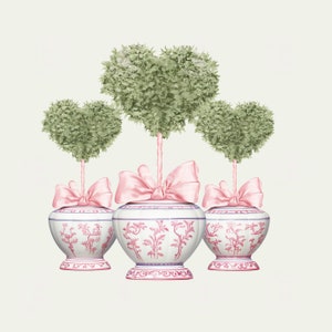 Three Chinoiserie Style Heart Topiaries, Pink, Blue, Green, Instant ...