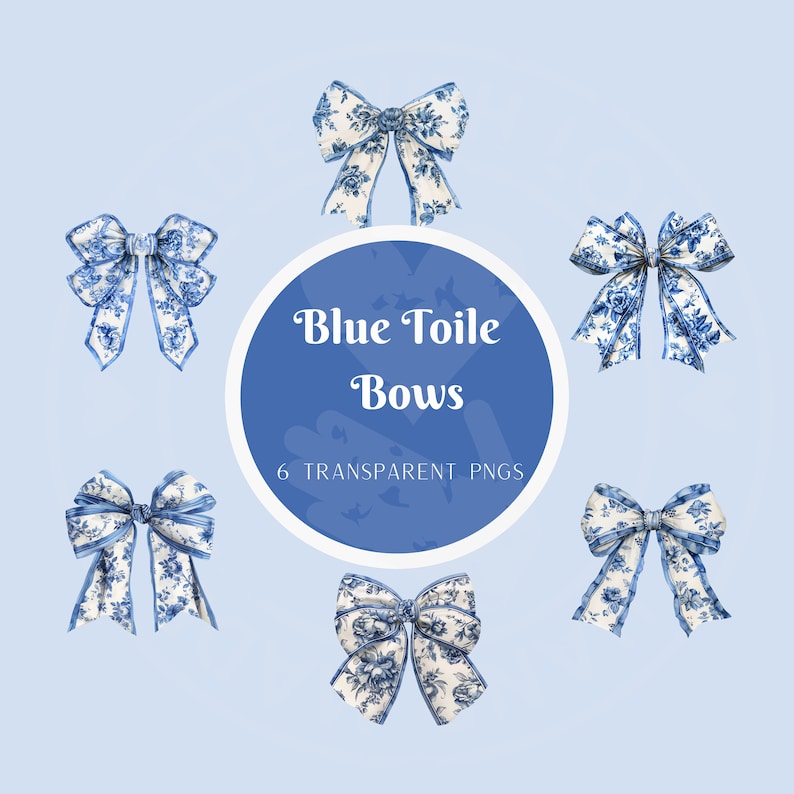 Blue Toile Bow Clipart, PNG, Nursery, Invitations, Sublimation, Home ...