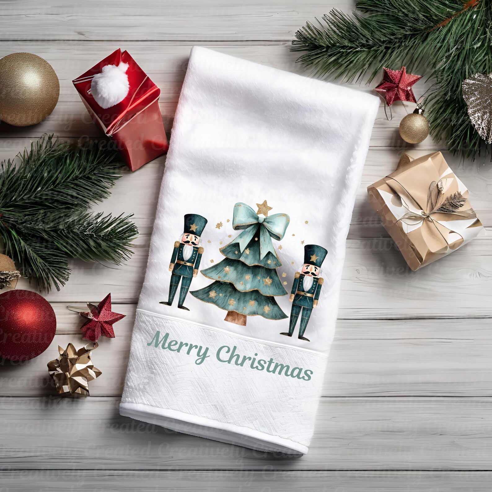 Vintage-inspired Watercolor Nutcracker and Christmas Tree PNG, Digital ...