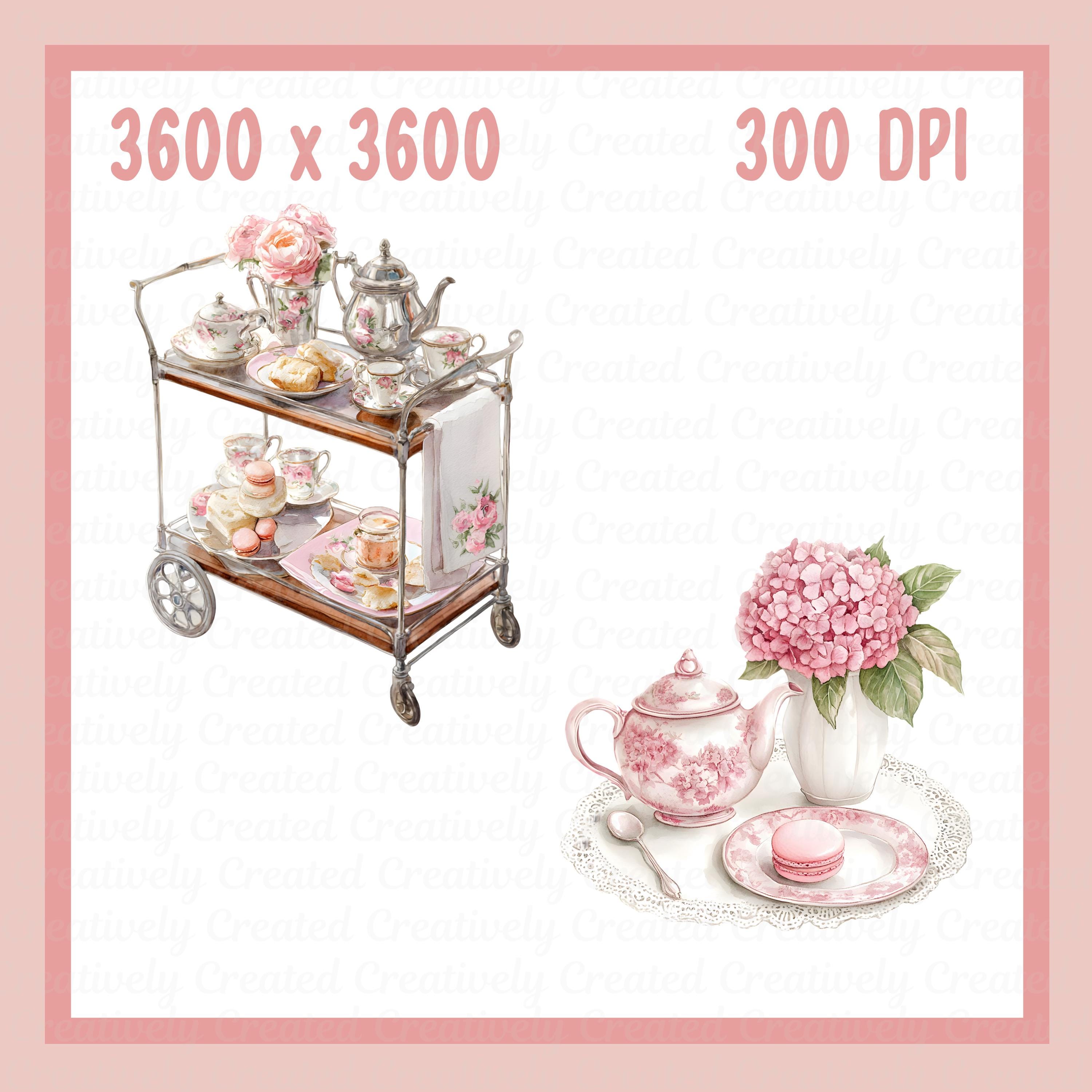 Toile High Tea Clipart Set, Pink Porcelain, Vintage Watercolor (pngs ...