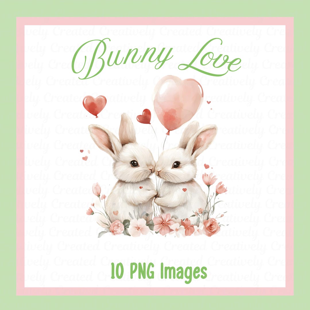 10 Adorable Valentine Bunnies Clipart, Pngs, Bunny, Valentine Cards ...