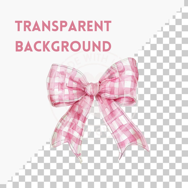 Pink Gingham Bow Clipart, PNG, Nursery, Invitations, Sublimation, Home ...
