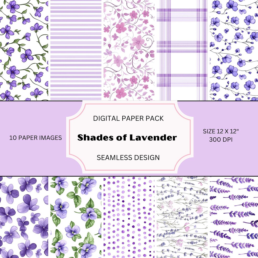 Lavender Floral Digital Paper Pack, Seamless Watercolor Patterns (PNG ...