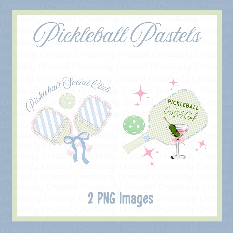 Pastel Pickleball Clipart, Social & Cocktail Club Designs (digital ...