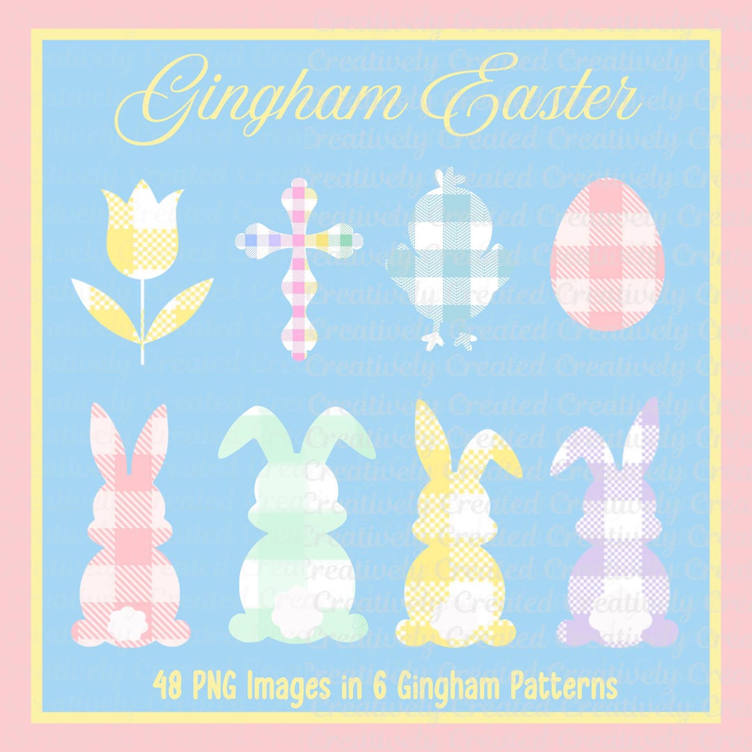 Gingham Easter PNG Clipart Set, 48 Digital Images in 6 Gingham Colors ...
