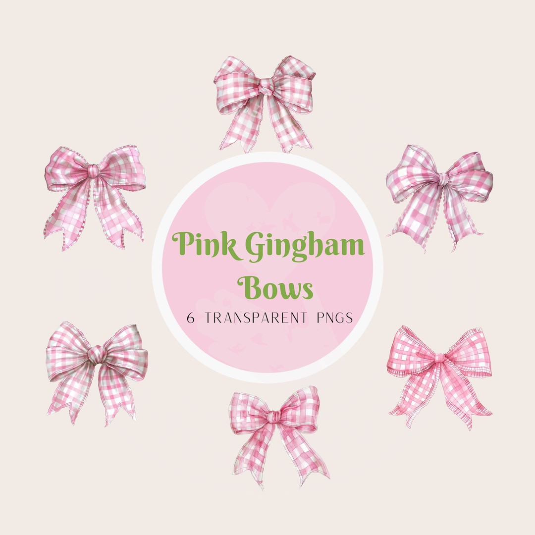 Pink Gingham Bow Clipart, PNG, Nursery, Invitations, Sublimation, Home ...