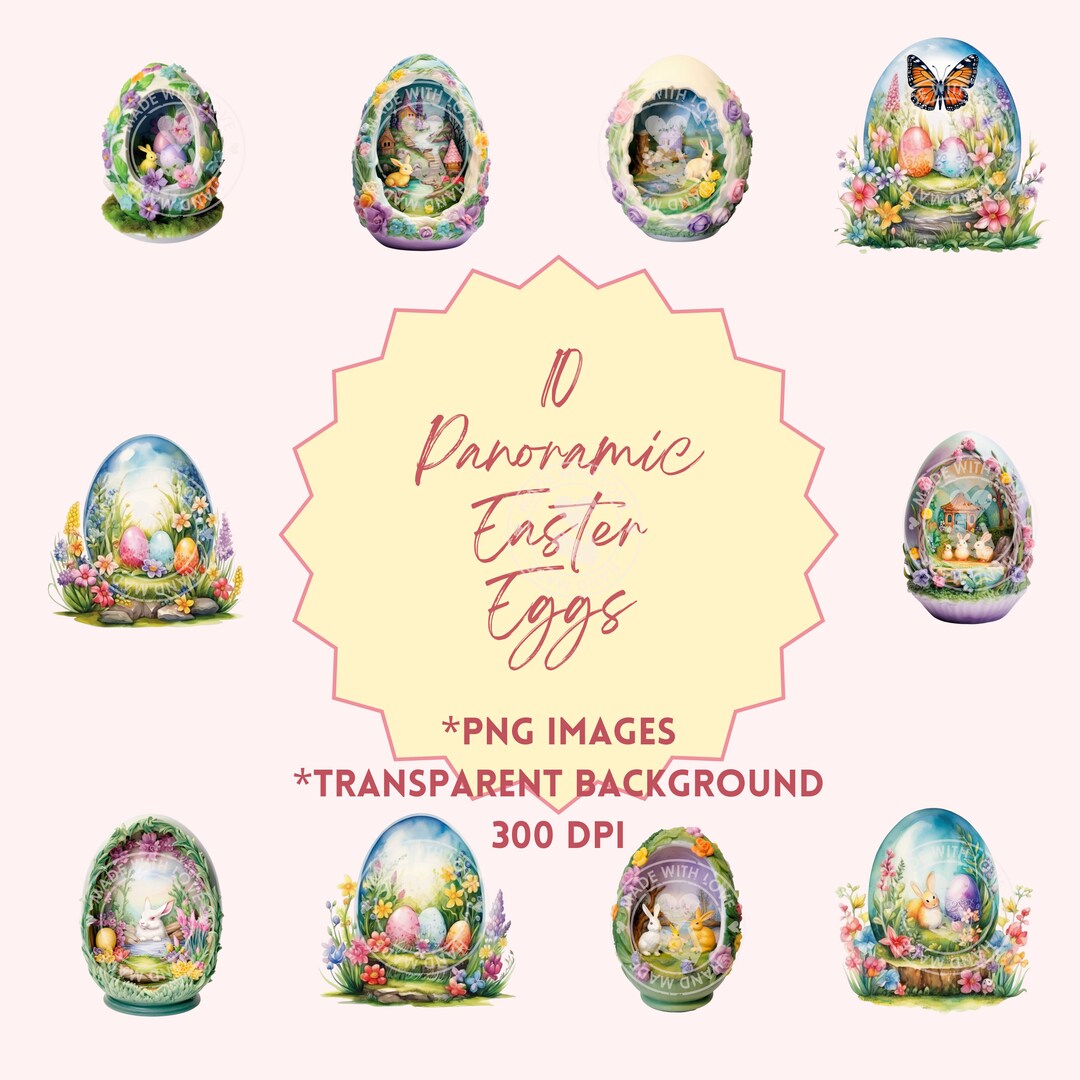 Watercolor Panoramic Easter Egg Clipart PNG Digital Image Downloads for Card Making Scrapbooks ...