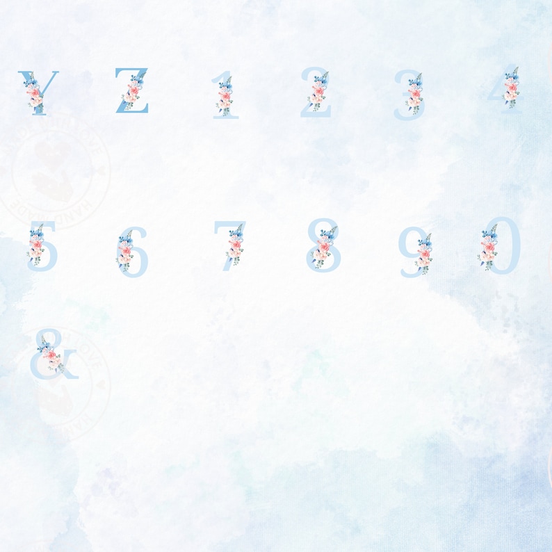 Watercolor Blue Floral Alphabet, Monogram, PNG, Instant Download ...
