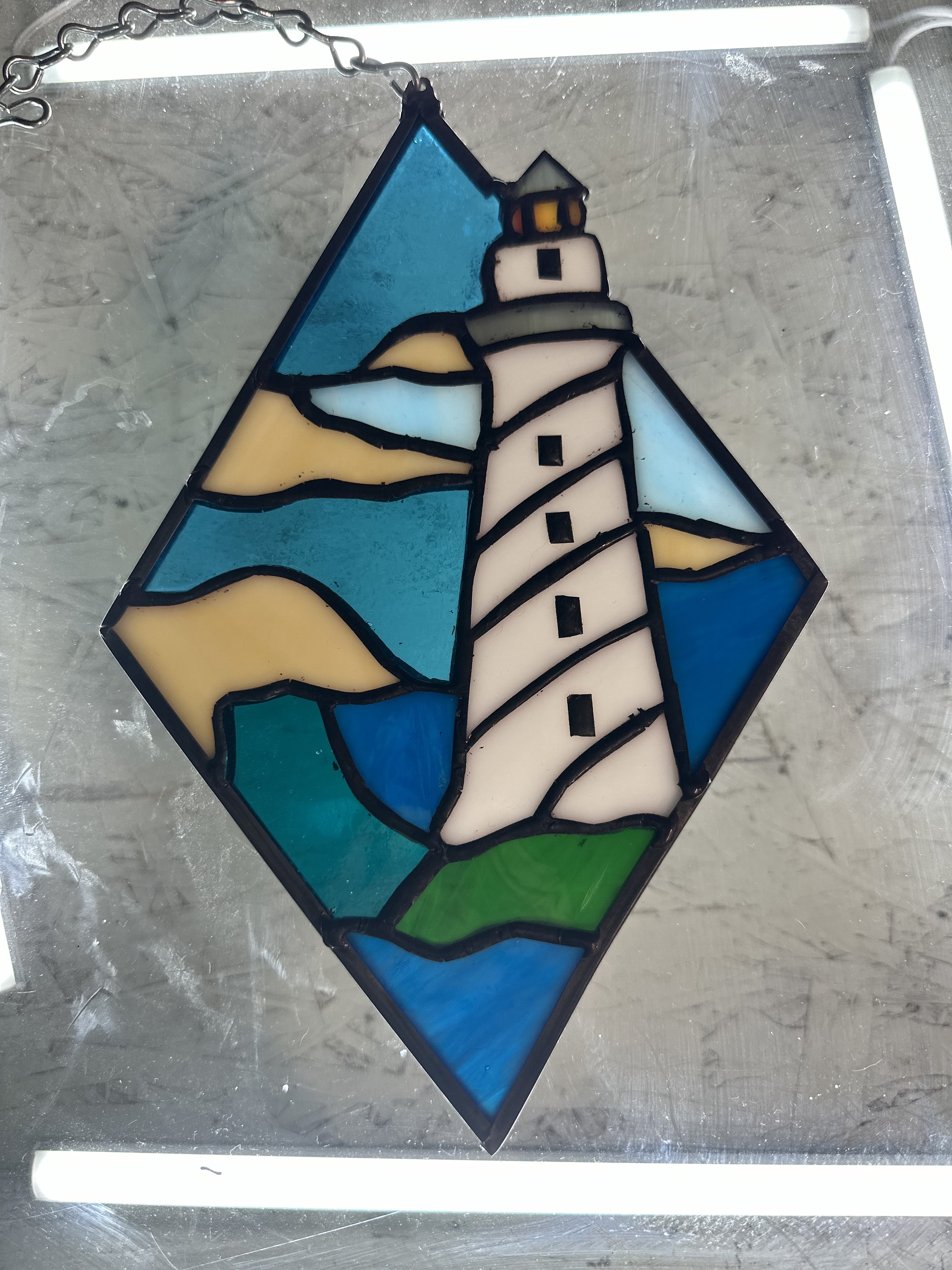 Stained Glass Lighthouse Scene Window Hang/suncatcher - Etsy