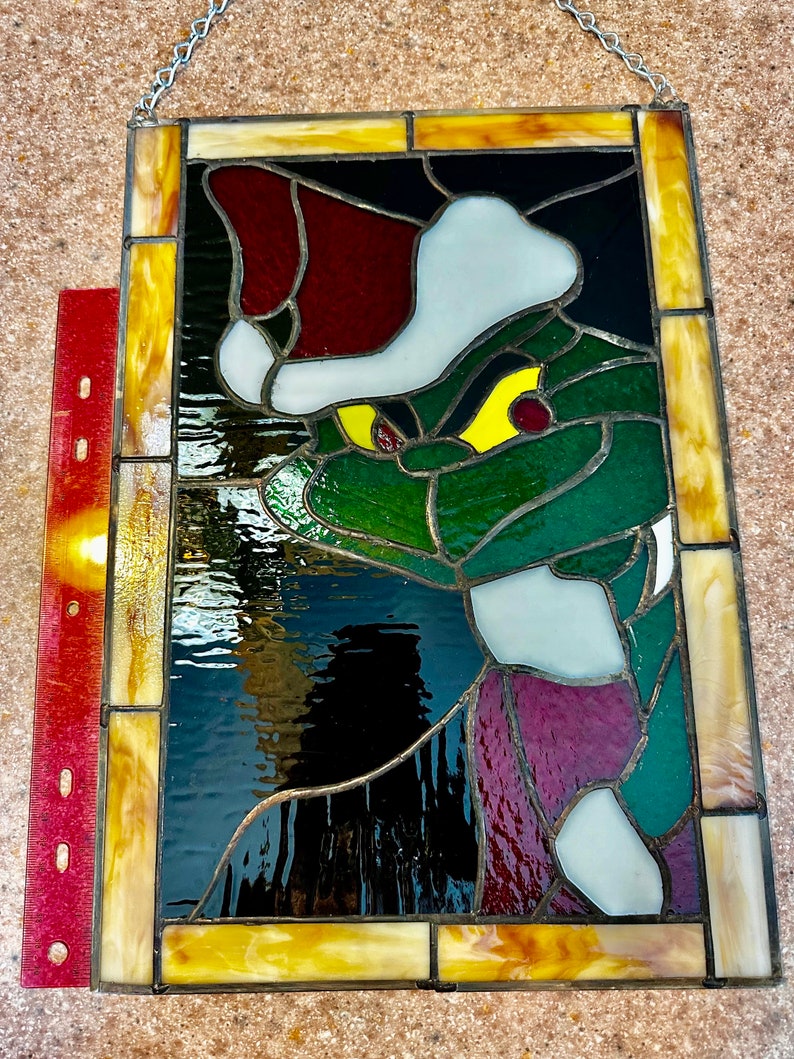 Stained Glass Grinch Sign Window Hang/suncatcher - Etsy