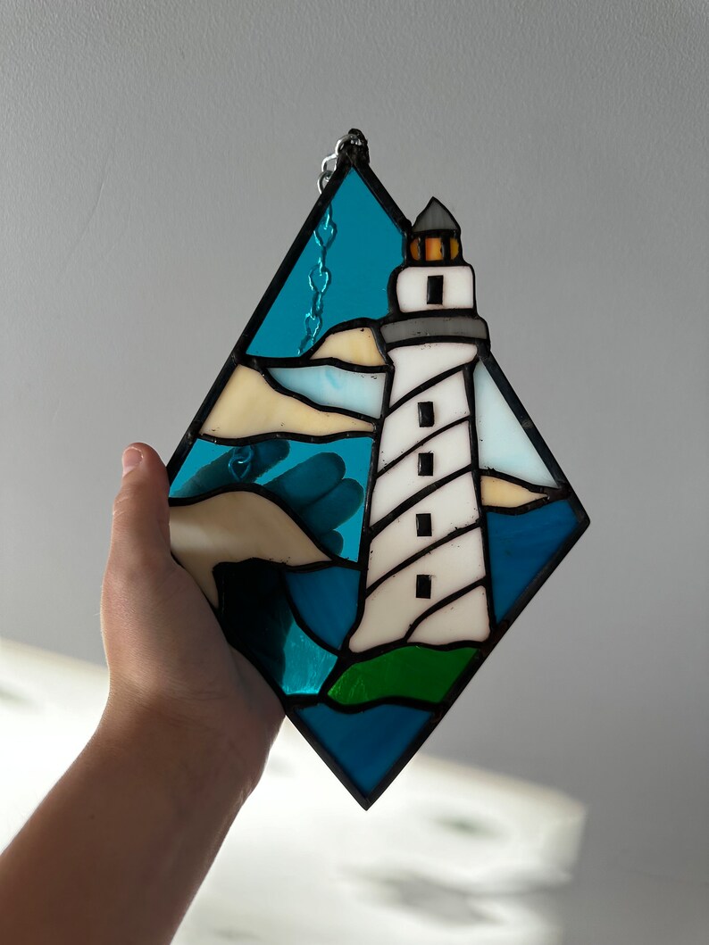Stained Glass Lighthouse Scene Window Hang/suncatcher - Etsy