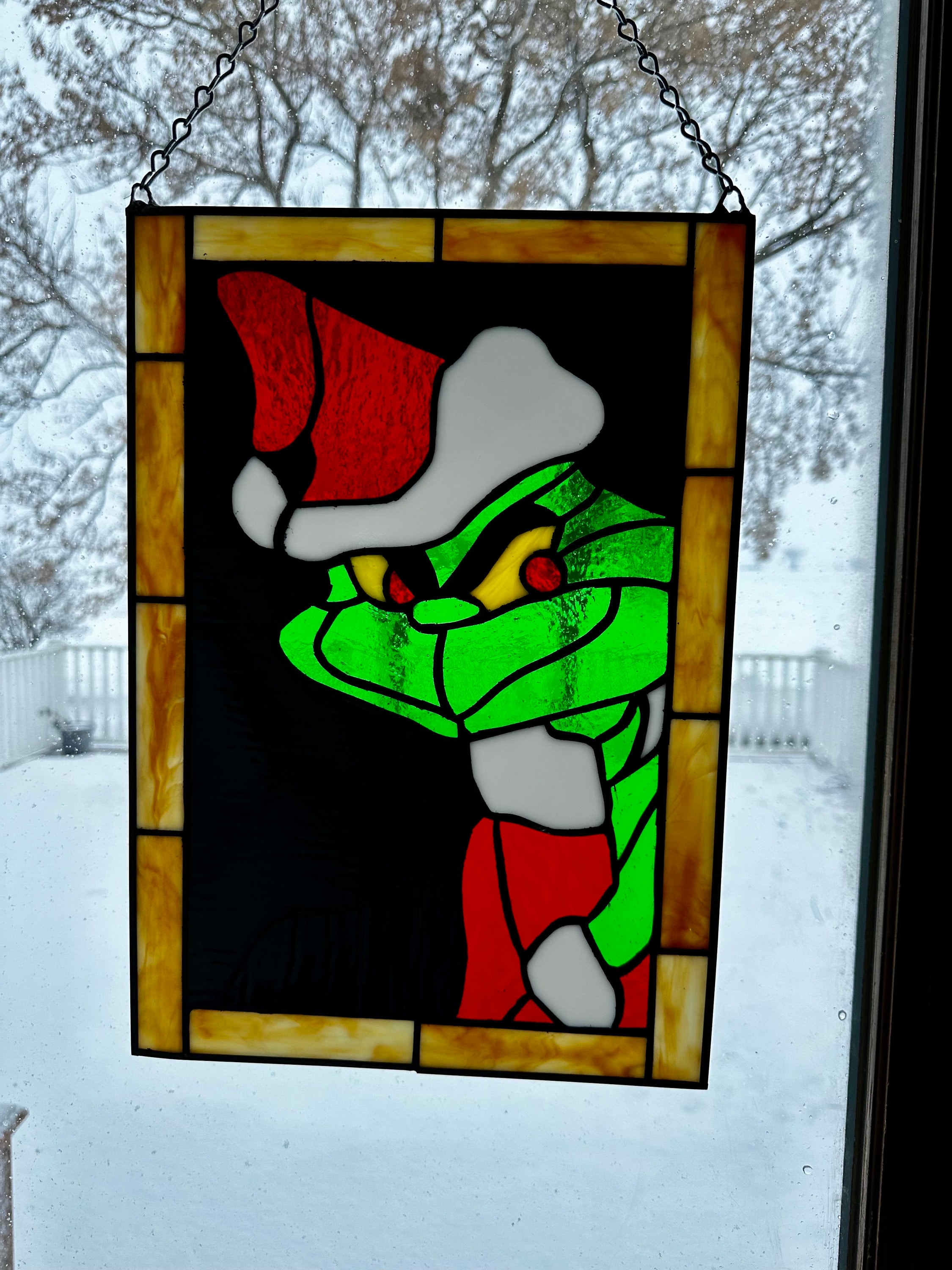 Stained Glass Grinch Sign Window Hang/suncatcher - Etsy