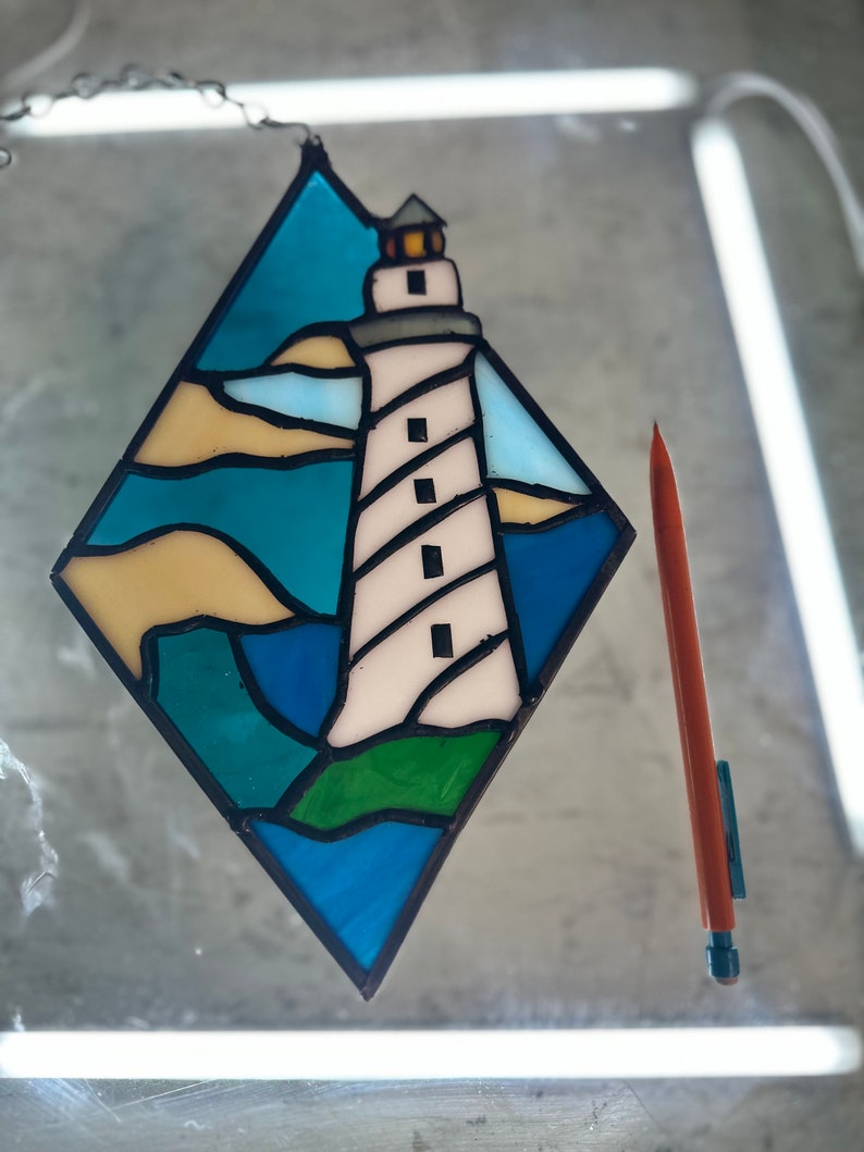 Stained Glass Lighthouse Scene Window Hang/suncatcher - Etsy