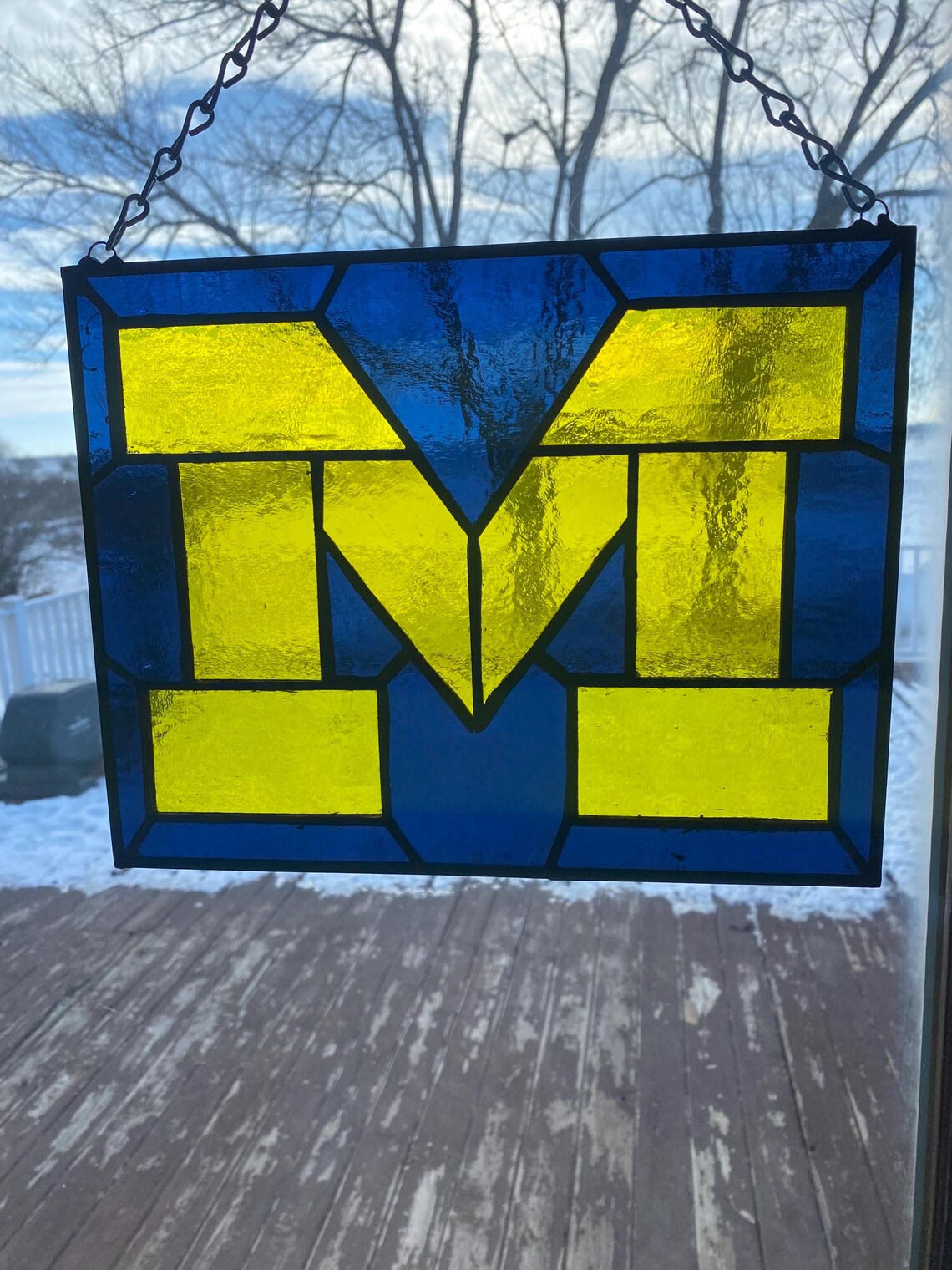 University of Michigan Stained Glass Window Hang/suncatcher - Etsy