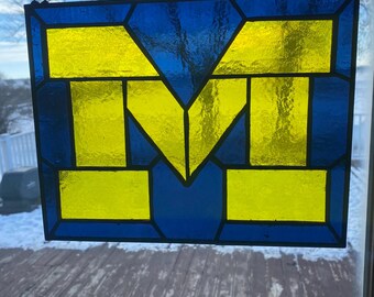 University of Michigan Stained Glass Suncatcher U of M Wolverines ...