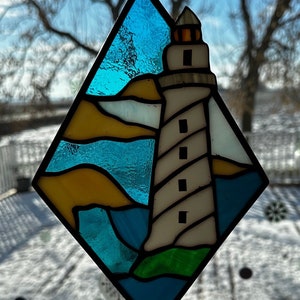Stained Glass Lighthouse Scene Window Hang/suncatcher - Etsy