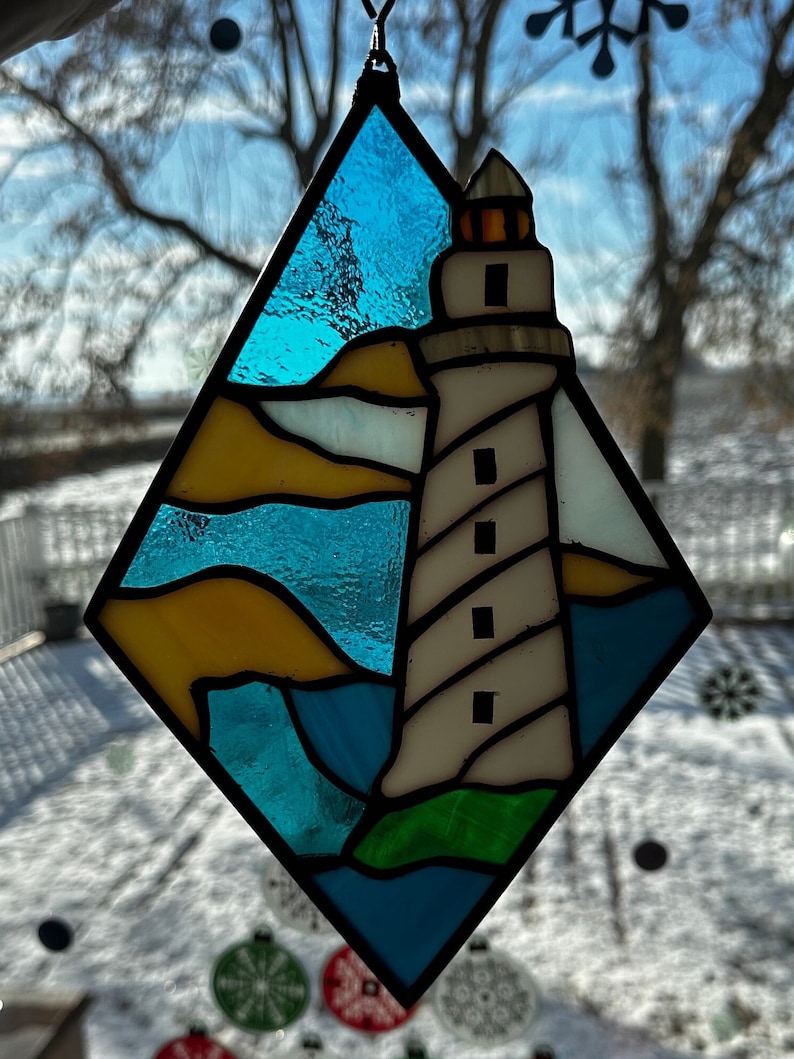 Stained Glass Lighthouse Scene Window Hang/suncatcher - Etsy