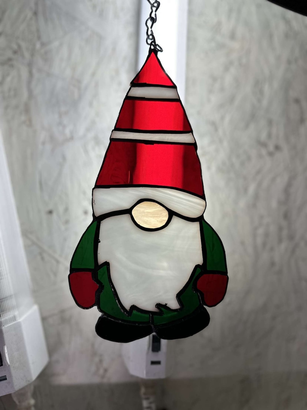 Stained Glass Christmas Gnome Window Hang/suncatcher - Etsy