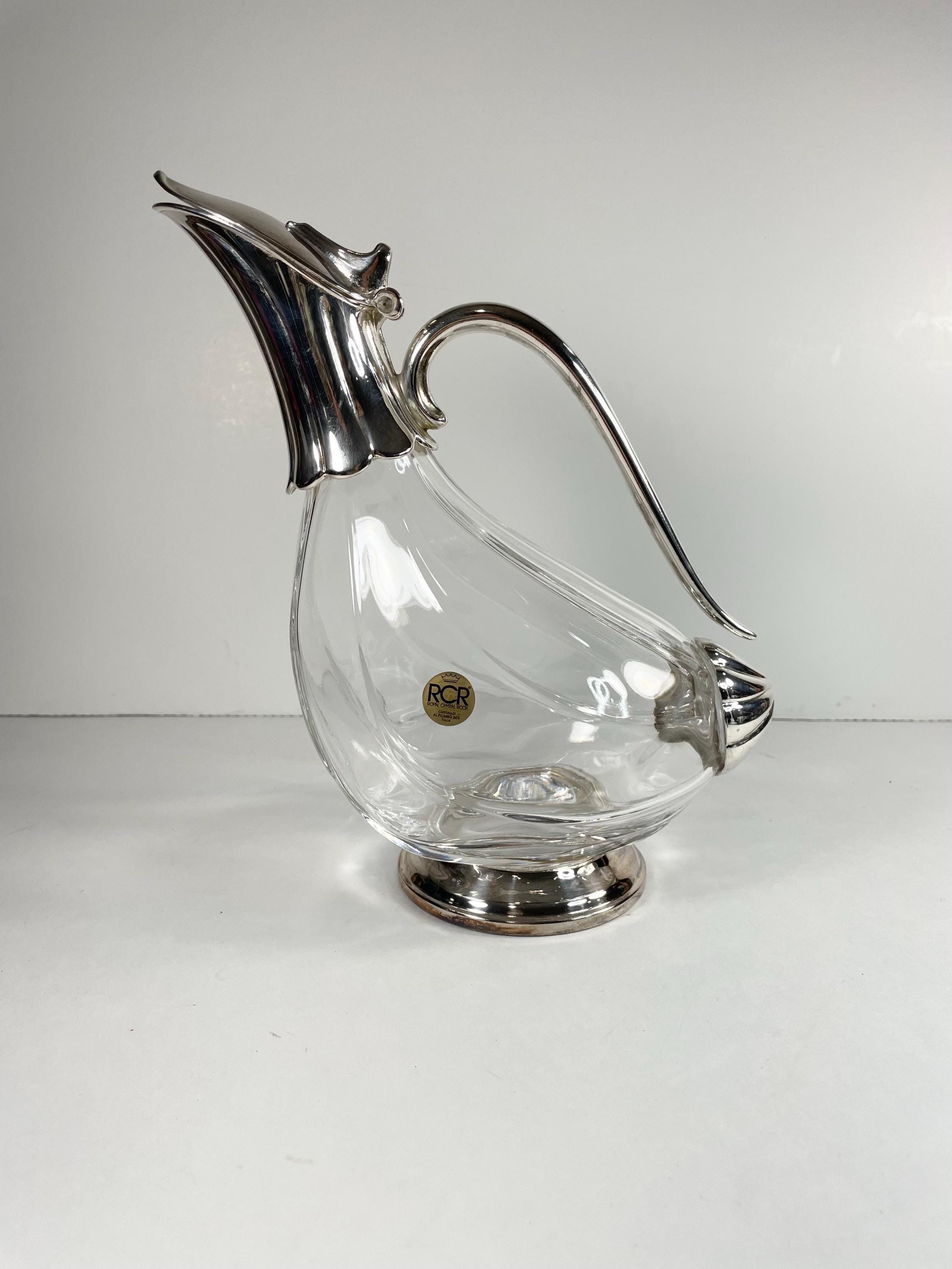 Vintage Glass Silverplate Duck Swan Goose Glass Decanter Pitcher Art ...