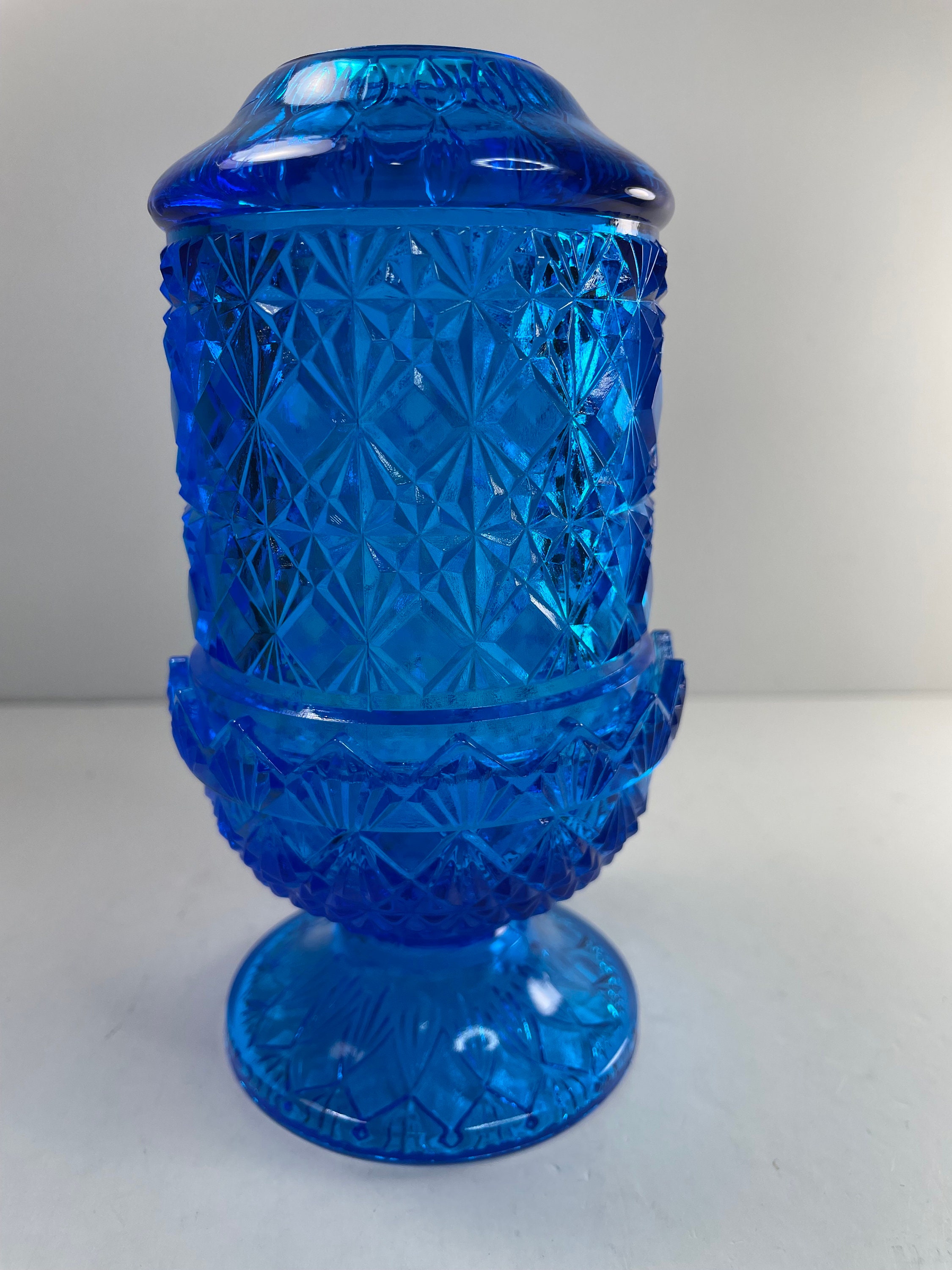 Vintage Rare Fenton BLUE Fine Cut & Block Fairy Lamp 6 - Etsy