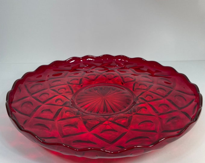 Viking Cadmium Diamond Thumbprint Ruby Red Viking Plater 13” Vintage - Etsy